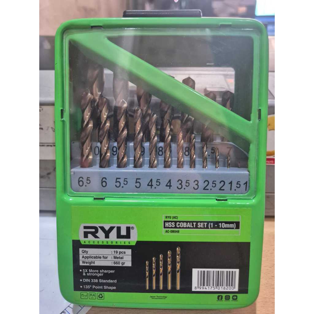 Jual RYU AC-DB048 Mata Bor Stainless HSS Cobalt Set 1 - 10mm (19 PCS ...