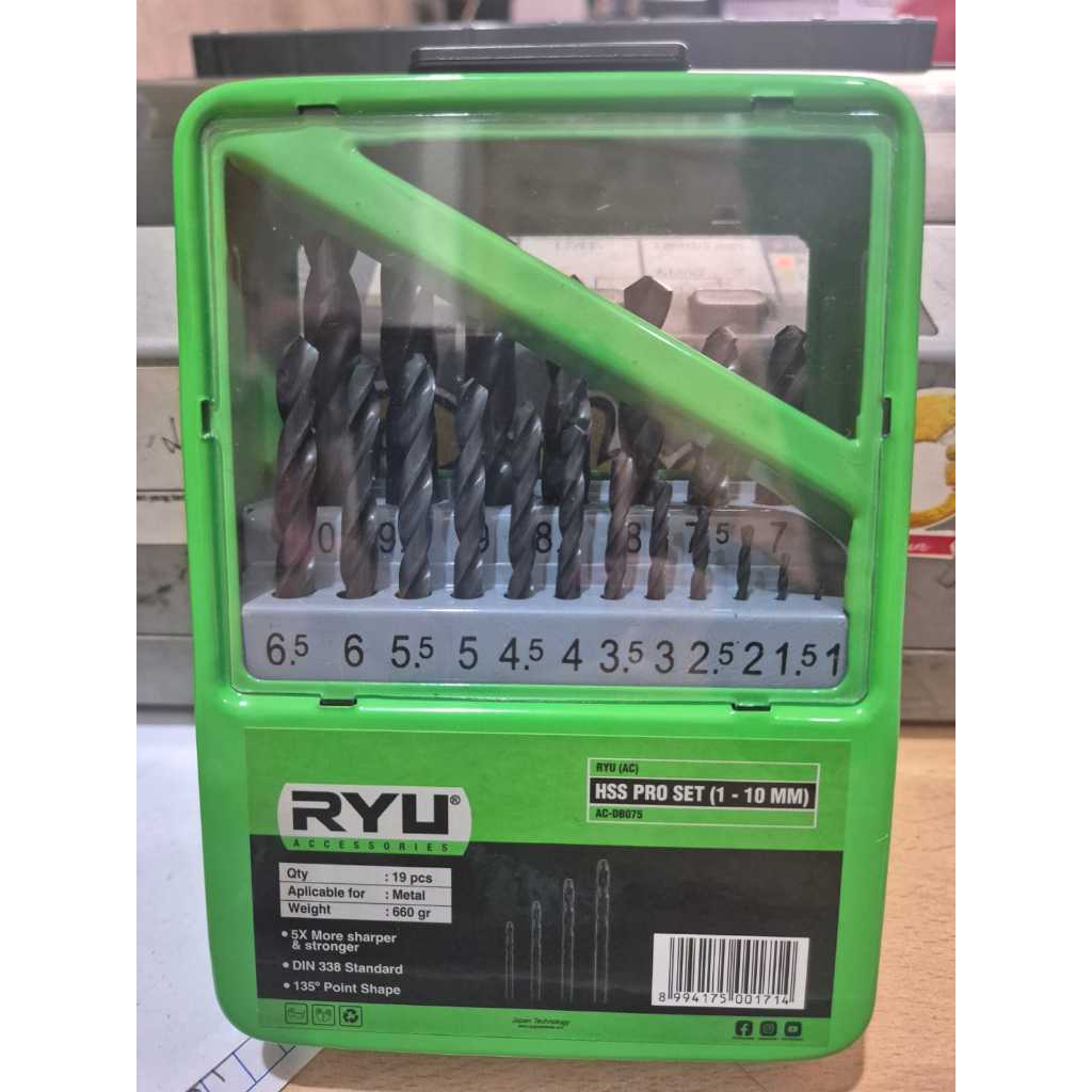 Jual RYU AC-DB075 Mata Bor Besi Metal HSS Pro Set 19 Pcs 1-10mm ...