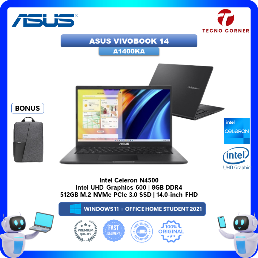 Jual ASUS Vivobook 14 A1400KA N4500 8GB 512GB 14" FHD OHS W11 | Shopee ...