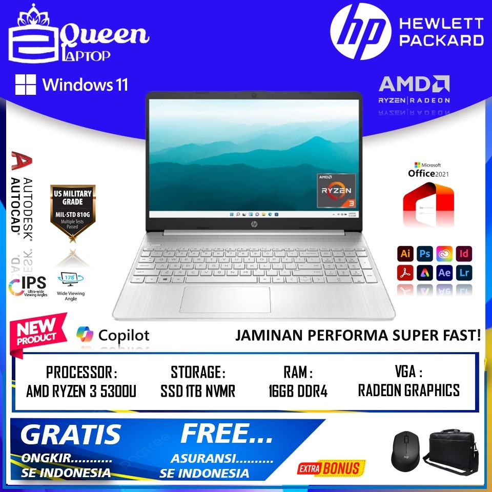 Jual Laptop Gaming Murah HP 15 Amd Ryzen 3 5300U RAM 16GB SSD 1TB 15.6 ...