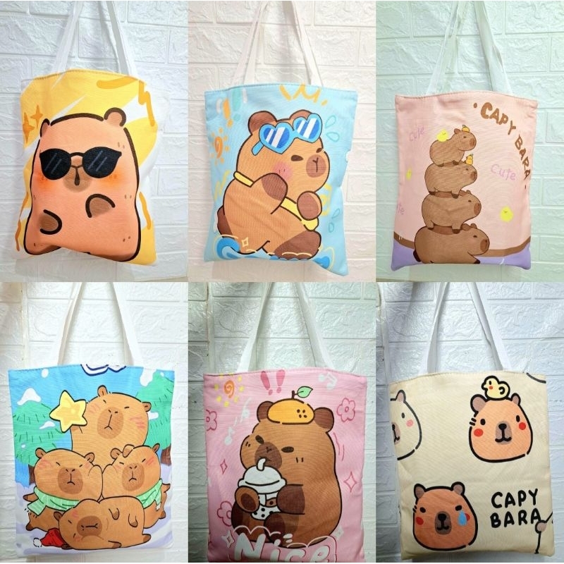 Jual TOTEBAG CAPYBARA KANVAS ZIPER(HARGA 35K+ADMIN) | Shopee Indonesia