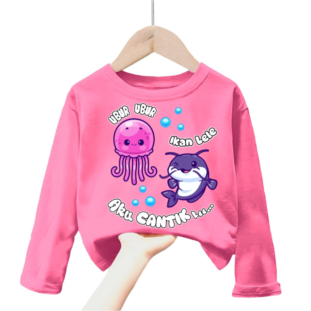 Jual baju kaos anak perempuan karakter ubur ubur ikan lele aku cantik lee lengan panjang 1 ...