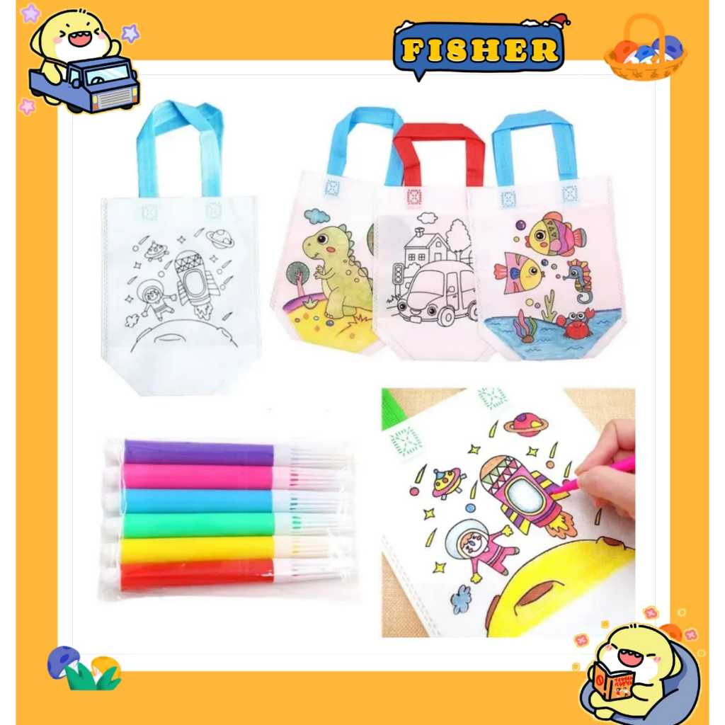 Jual [FISHER] Colouring bag (2 way printed) tas warna goodie bag ...