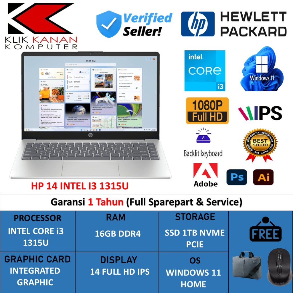 Jual PROMO Laptop HP 14s Intel i3 1315U 16GB 1TB FHD IPS Windows 11 ...