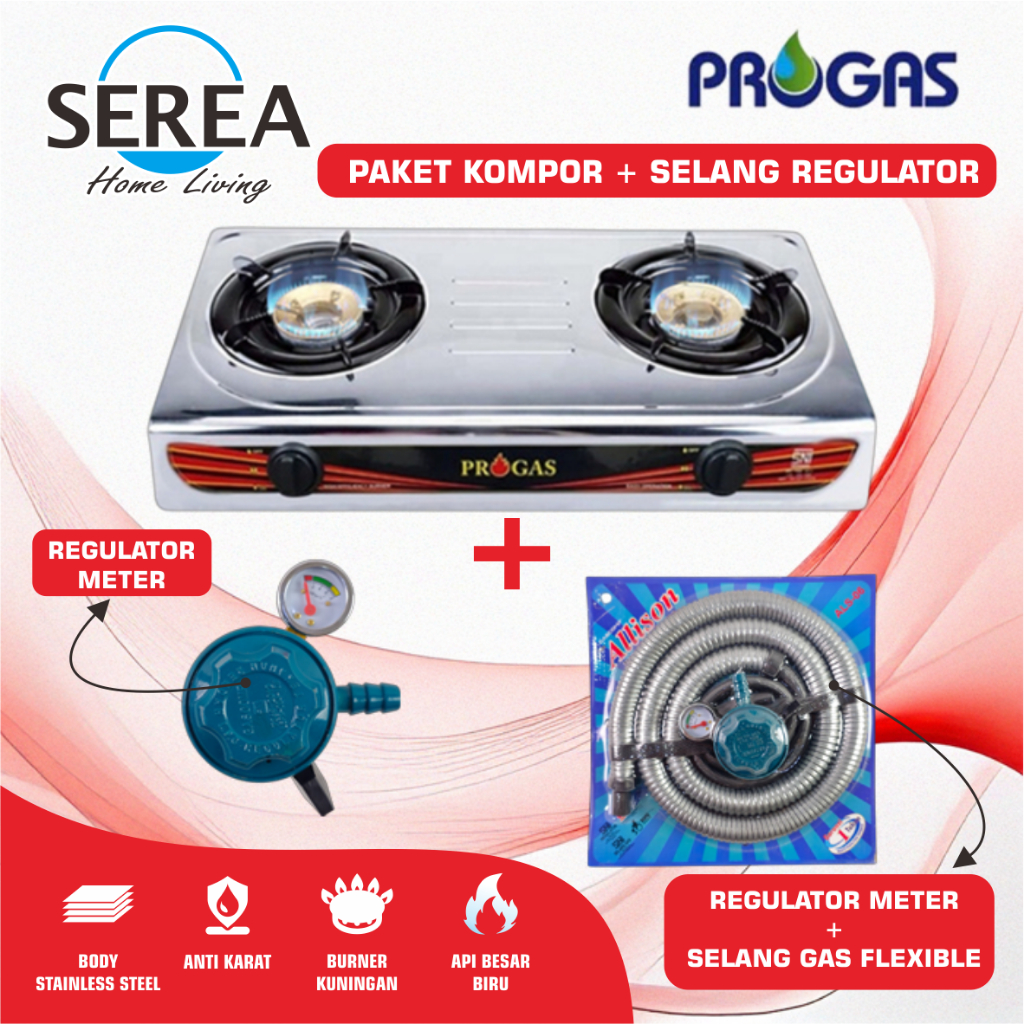 Jual PROGAS Kompor Gas 2 Tungku Stainless Steel PG-269 Api Biru ...