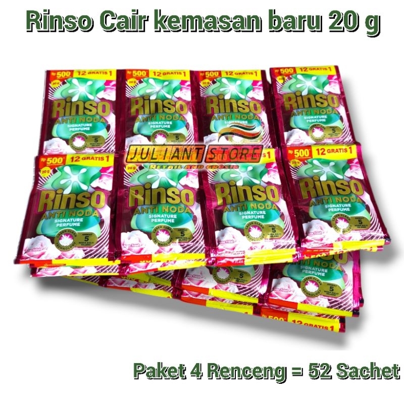 Jual Rinso Cair Kemasan Baru (PAKET 4 RENCENG/52 SACHET) Sachet 20 g ...