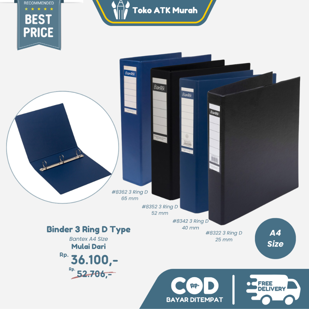 Jual Bantex Ring Binder A4 - 3 Lubang Ring D 8322 (25mm) / 8342 (40mm) / 8352 (52mm) / 8362 ...