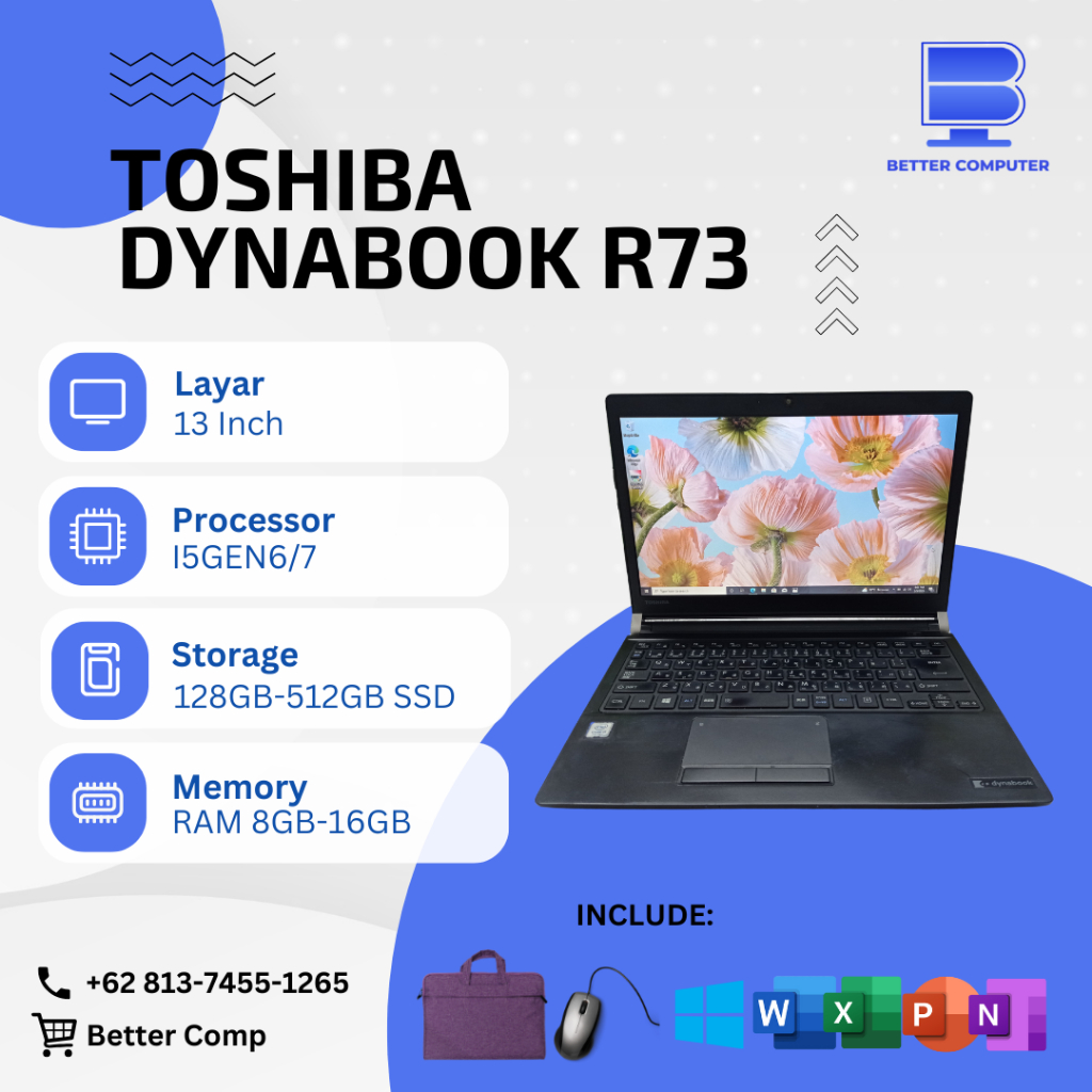 Jual Laptop Toshiba Dynabook R73 Core i5 Gen 6 & i5 Gen 7 RAM 8GB SSD ...