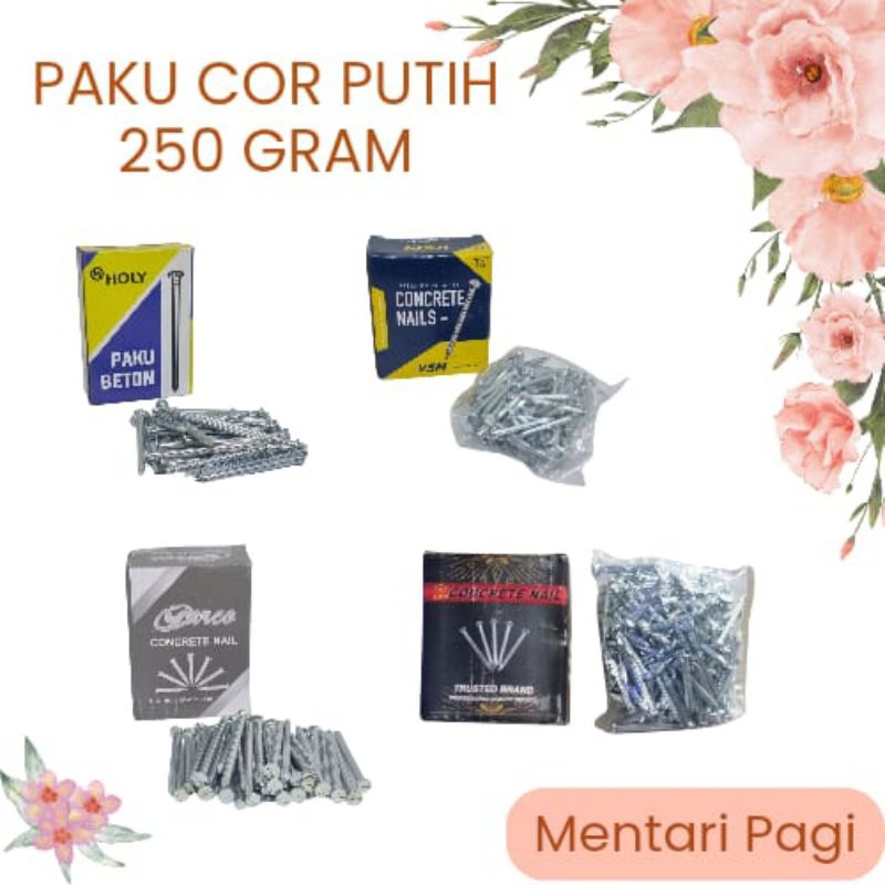 Jual Paku beton/Paku Cor putih 250gram 1" 1,5" 1,25" 2" 2,25" 3" 4" 5 ...