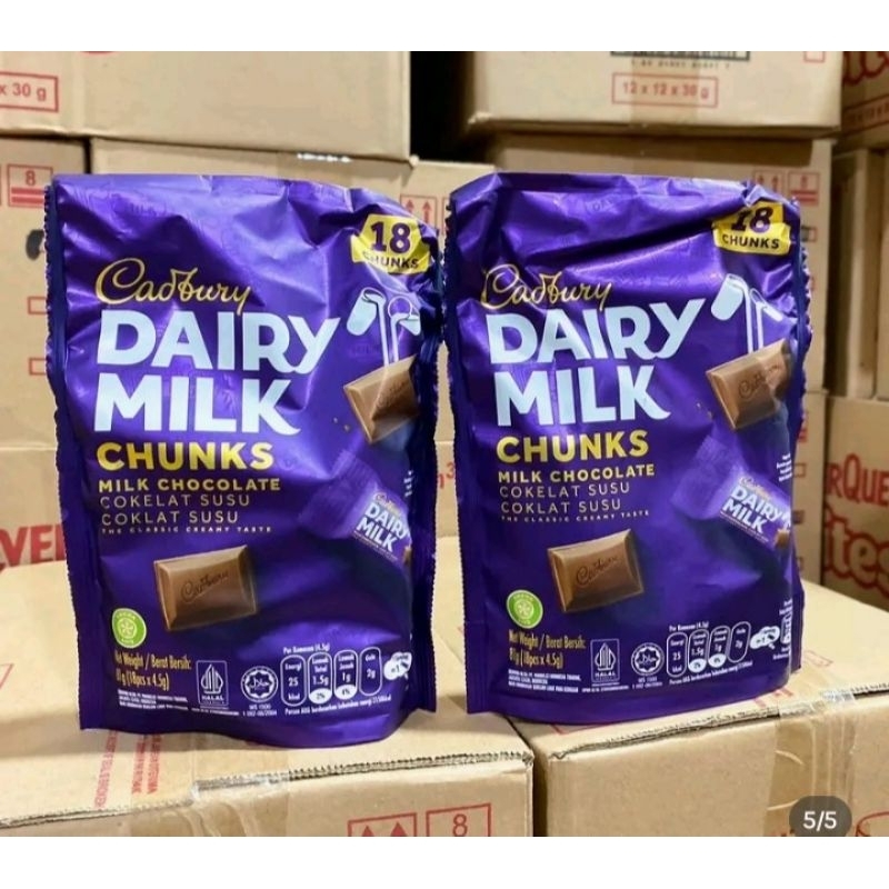 Jual Coklat Cadbury dairy milk Chunks isi 18Pcs | Shopee Indonesia