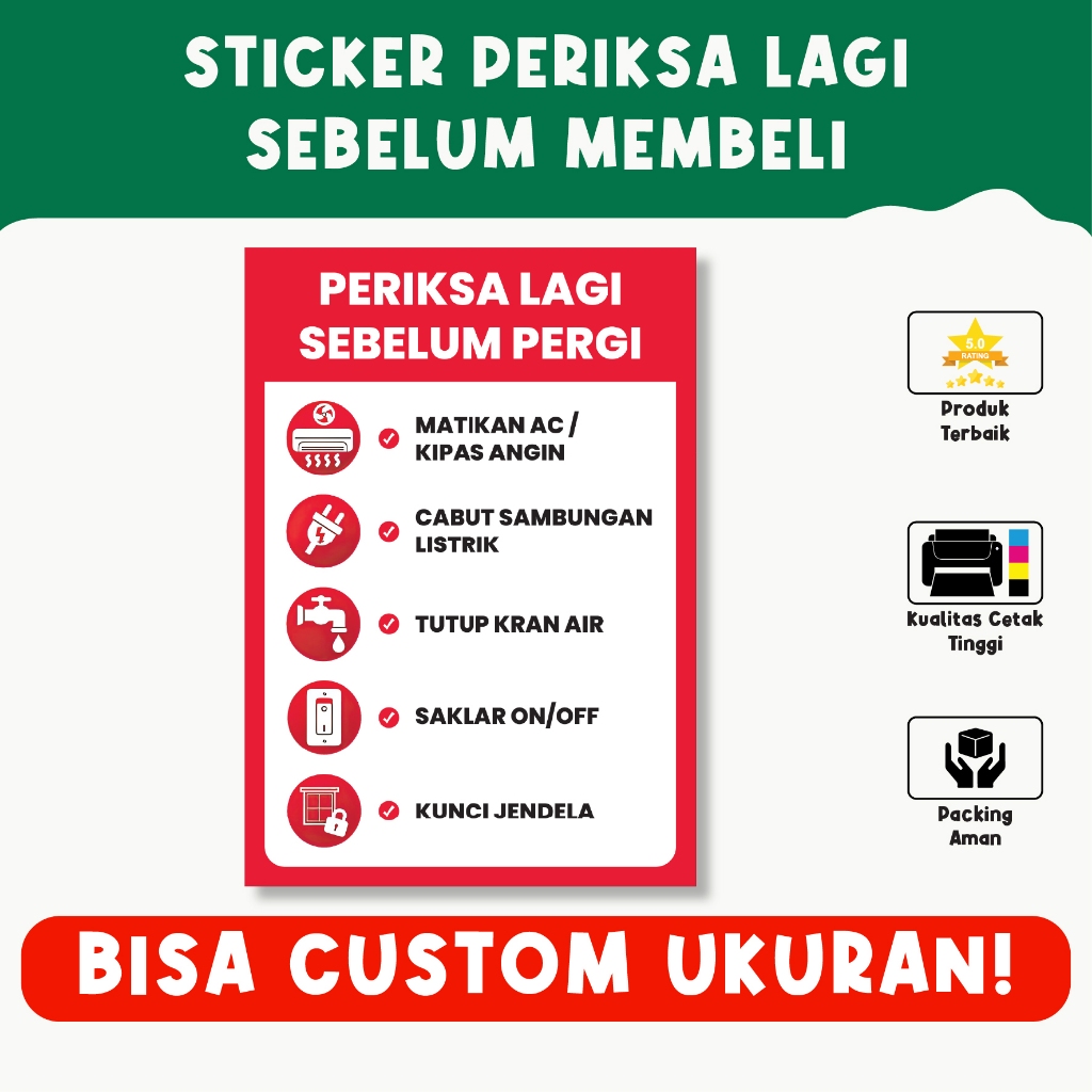 Jual Sticker Periksa Lagi Sebelum Pergi – Pengingat Penting, Bahan ...