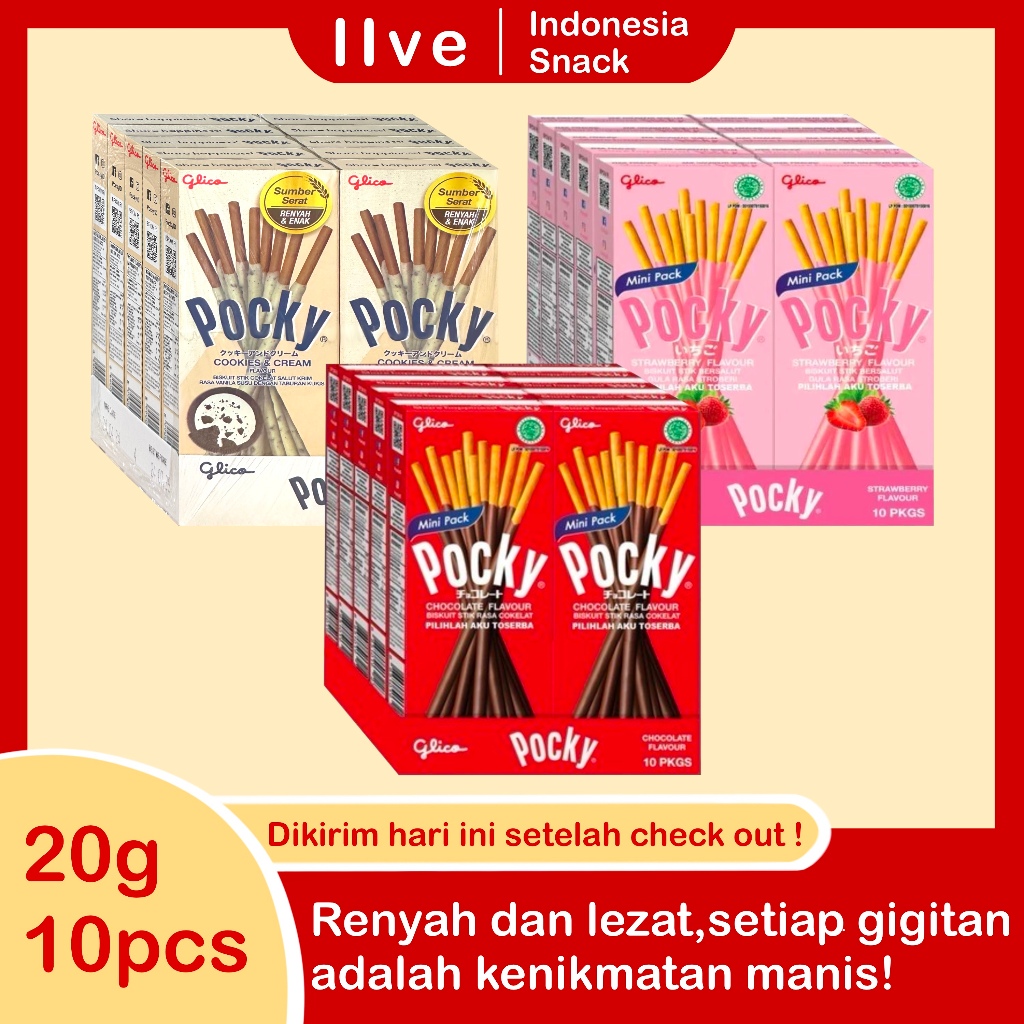 Jual Biskuit Glico Pocky 10 pack 20g Rasa Coklat/Stroberi/Cookies&Cream ...