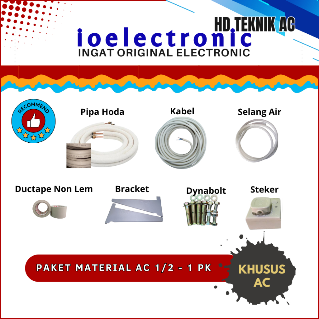 Jual PAKET MATERIAL AC BARU 1/2 PK - 1 PK LENGKAP (5 METER) | Shopee ...
