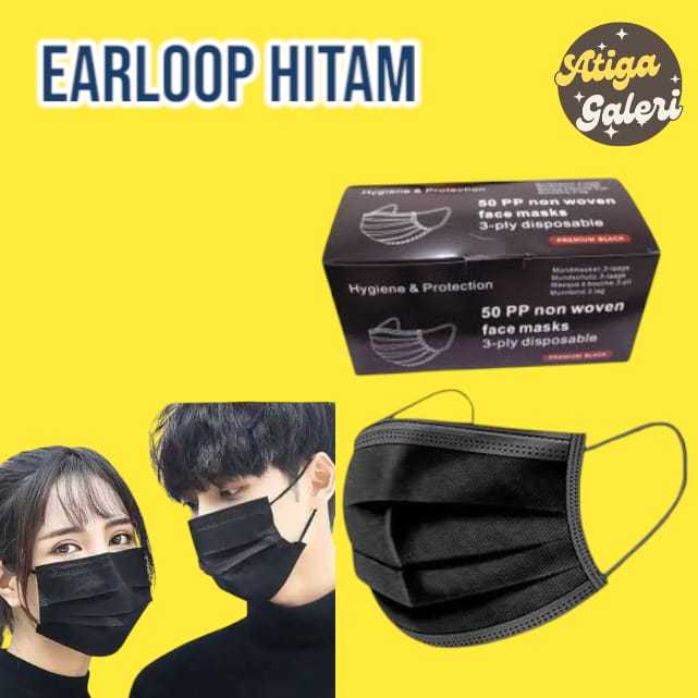 Jual MASKER EARLOOP HITAM 1 BOX ISI 50 PCS TEBAL 3 LAPIS Elegan ...