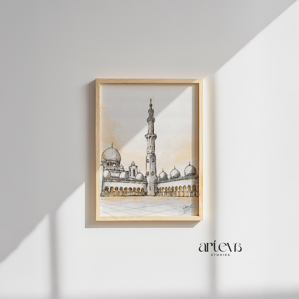 Jual Lukisan Sketsa Masjid Sheikh Zayed – Grand Mosque Abu Dhabi ...