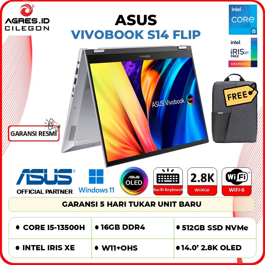 Jual Asus Vivobook S14 FLIP OLED TP3402VA Intel Core i5-13500H 16GB 512GB SSD 14.0-inch 2.8K ...