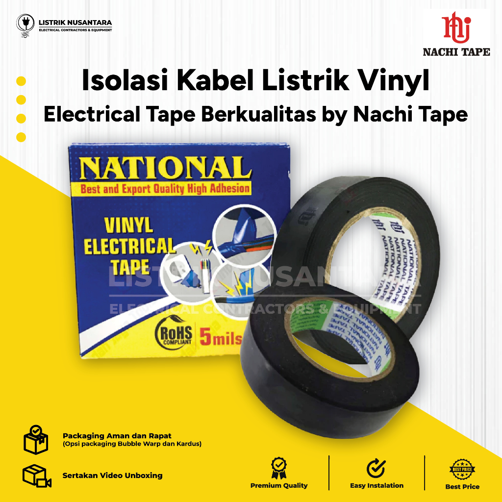Jual National Isolasi Kabel Listrik Solasi Vinyl Hitam Electrical Tape ...
