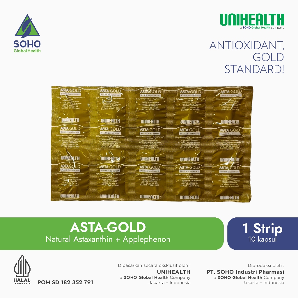 Jual UNIHEALTH Multivitamin Mineral Astaxanthin Asta Gold Perstrip 10 ...
