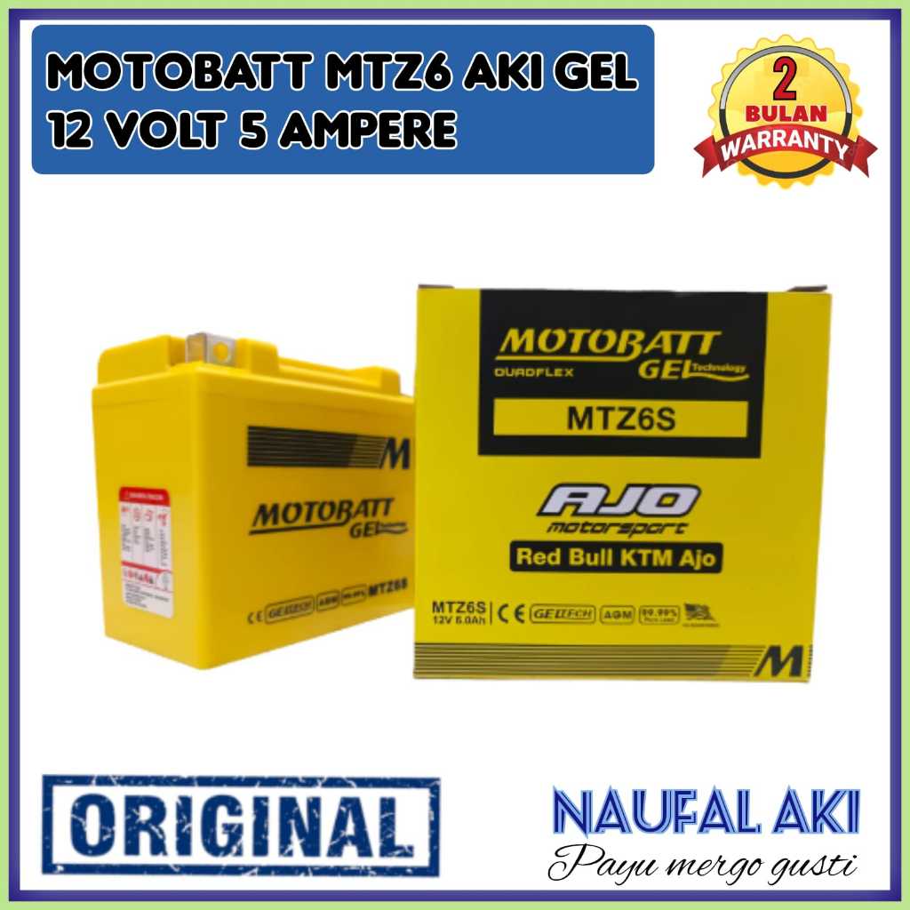 Jual Aki motor Honda Vario 125/150 /PCX/CBR 150/Satria FU/Sonic/New N max Motobatt MTZ6V Aki Gel ...
