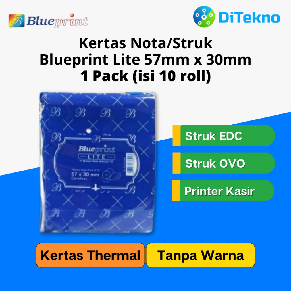 Jual Blueprint Lite Nota Thermal 57x30 Kertas Struk 1 Pack isi 10 Roll ...