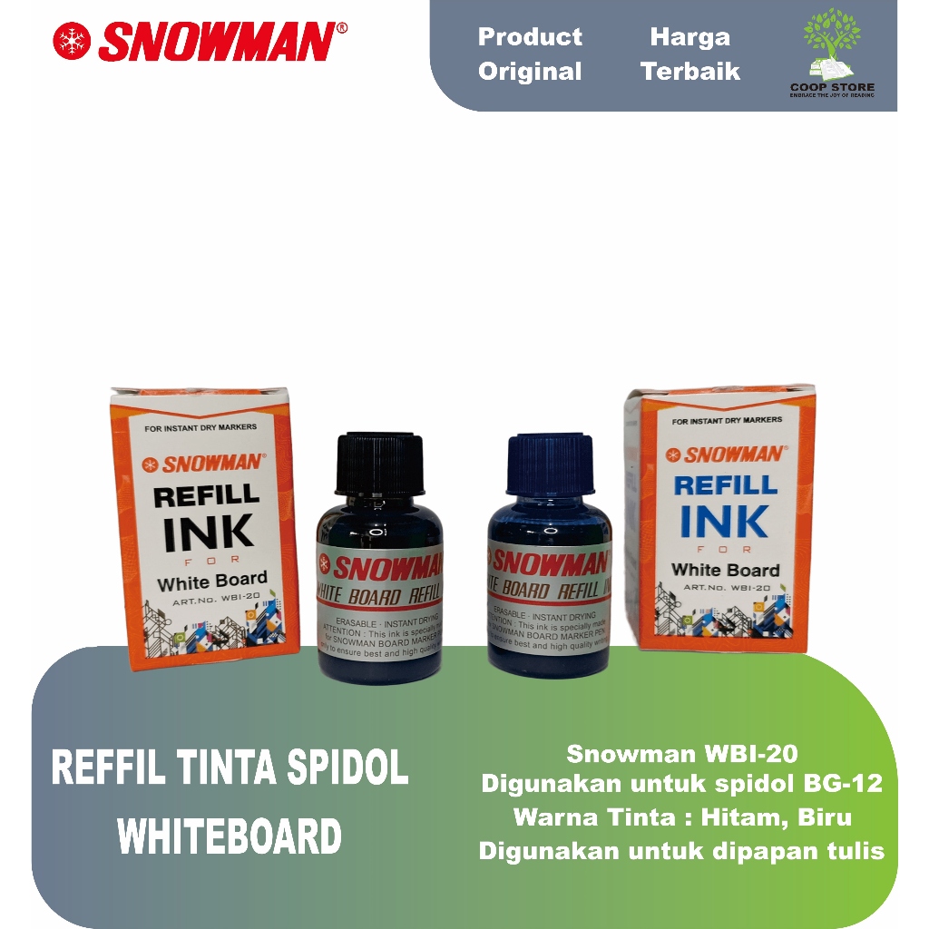 Jual Refill Tinta Spidol WBI-20 White Board Snowman Non-Permanen (Pcs ...