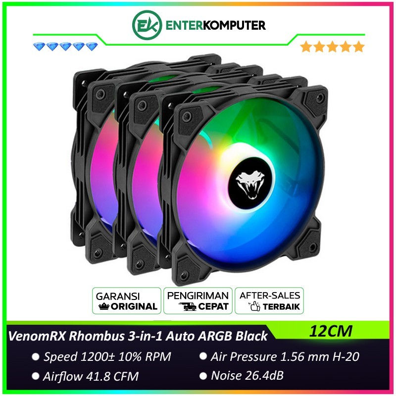 Jual VenomRX Rhombus 3-in-1 Auto ARGB Black 12CM Fan | Shopee Indonesia