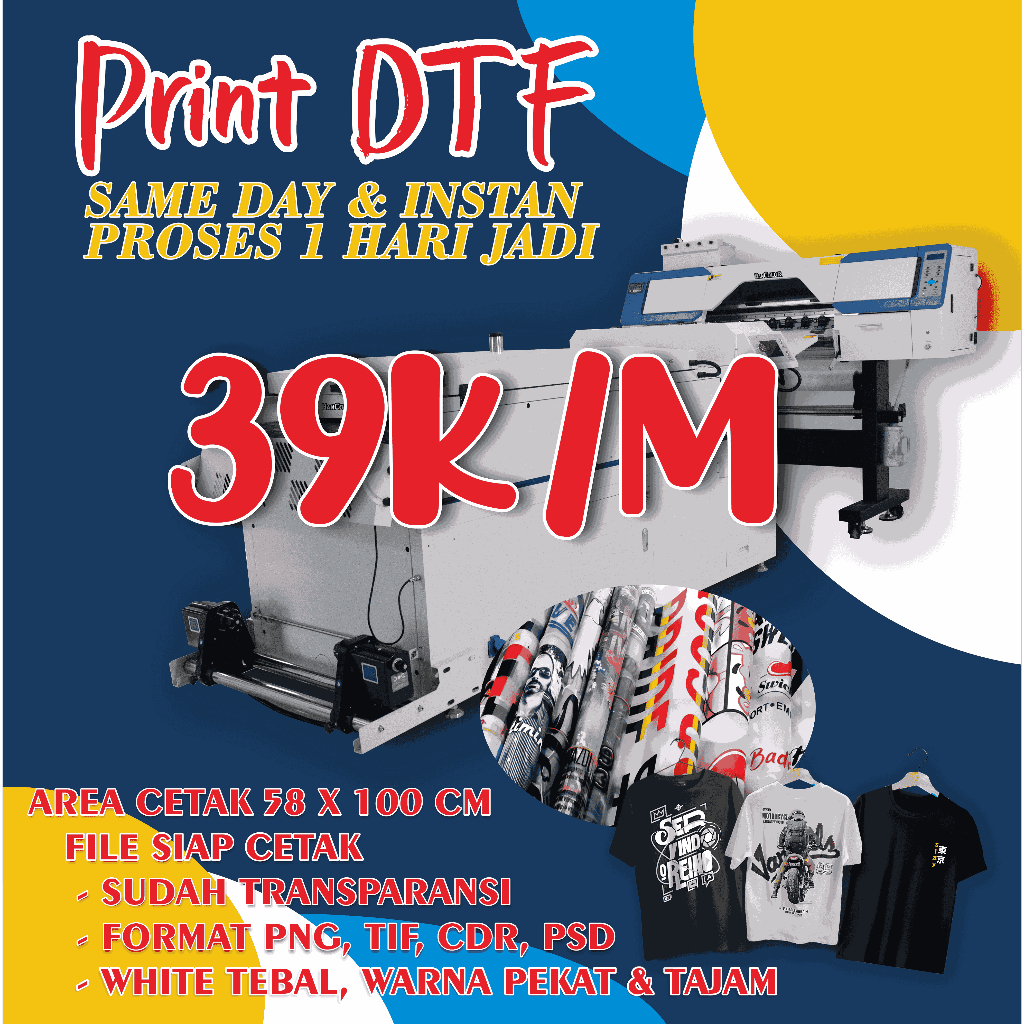Jual JASA PRINT / CETAK DTF METERAN 1HARI JADI / (MAKLON DTF) MURAH BERKUALITAS / DTF SIAP PRESS ...