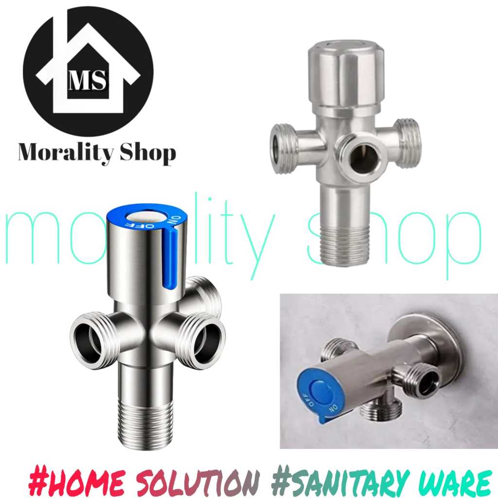 Jual stop kran stainless cabang 3 shower / stop keran air closet double ...