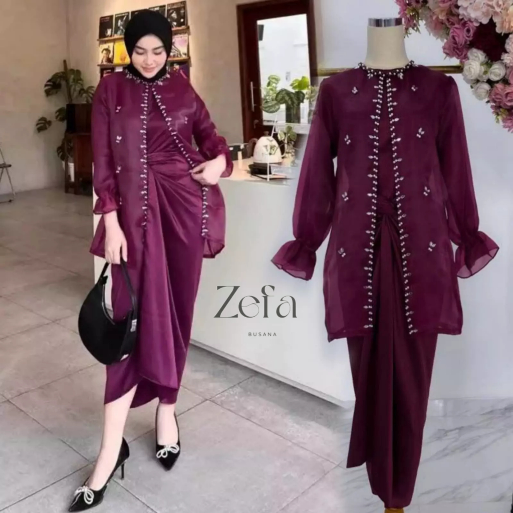 Jual JEMMA SET INNER OUTER BURGUNDY ORGANZA PREMIUM SETELAN ROK LILIT ...