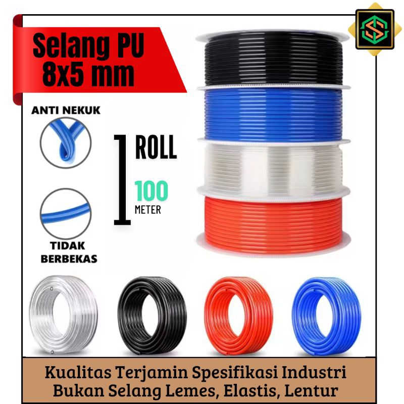 Jual Selang Angin PolyUrethane Pneumatic 1 Roll PU 8x5 MM - 100 Meter | Shopee Indonesia