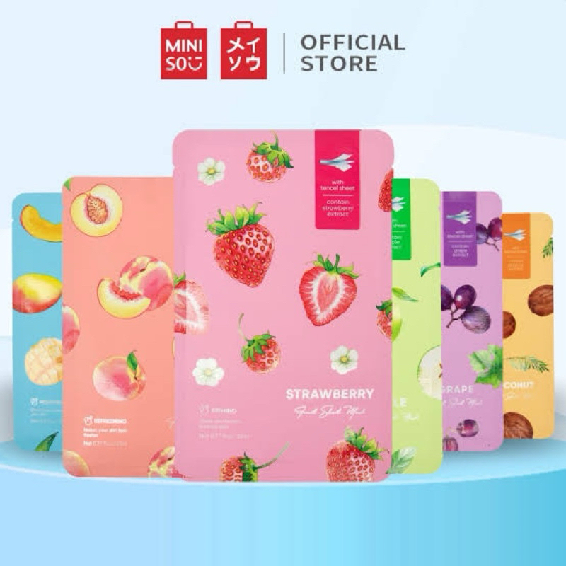 Jual Miniso Sheet Mask Fruity/Masker wajah miniso buah-buahan ekstrak ...