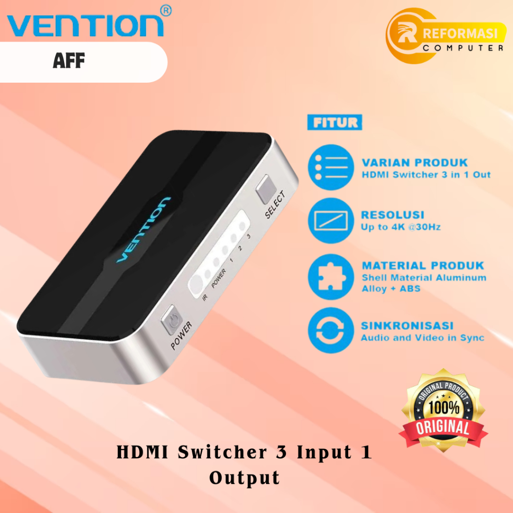 Jual VENTION HDMI Switch Vention AFF HDMI Switcher 3 Input 1 Output ...