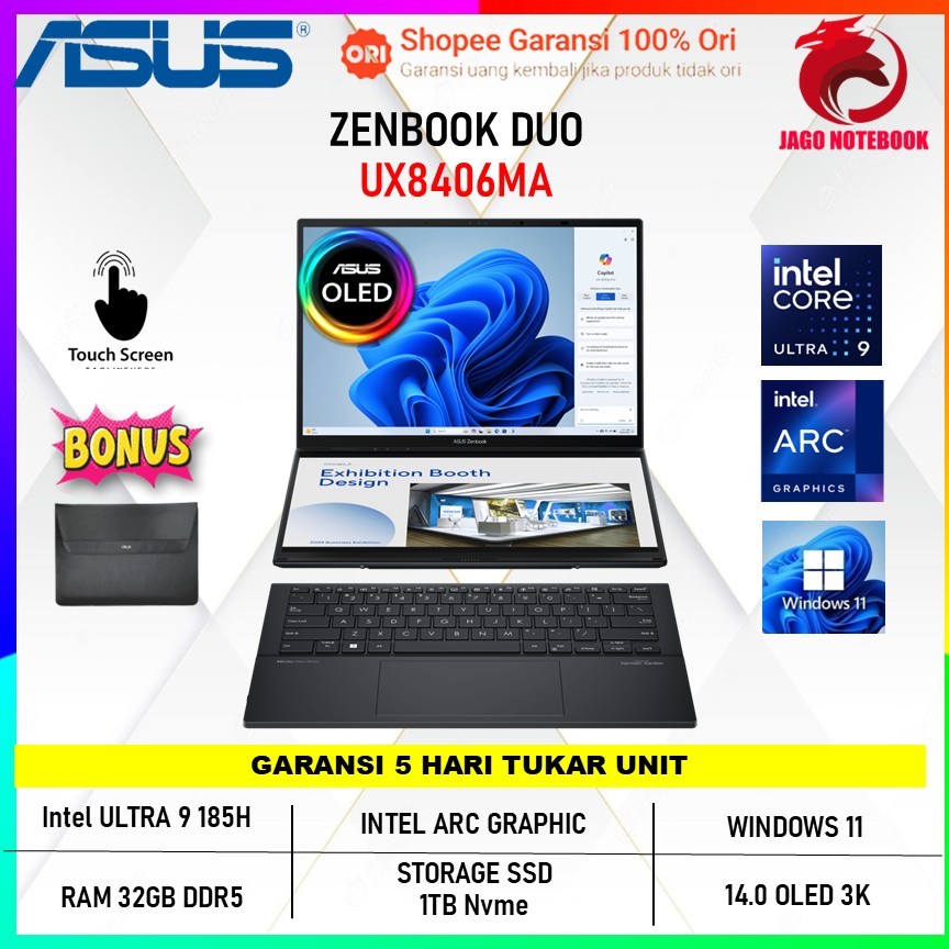 Jual ASUS ZENBOOK DUO UX8406MA OLED TOUCH ULTRA 9 185H 32GB 1TB 14.0 3K ...