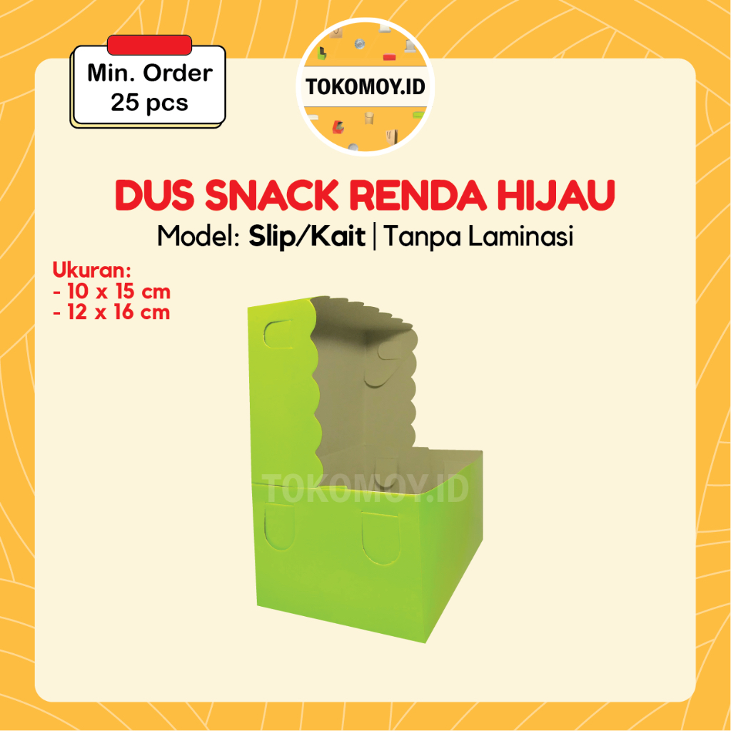 Jual Dus Snack Model Renda Warna Hijau Bahan Duplek Uk. 10x15 , 12x16 ...