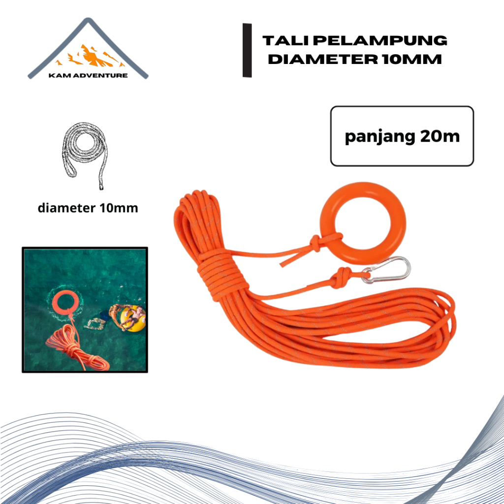 Jual Surface life tali pelampung floating ring rescue rope 20m 10mm ...