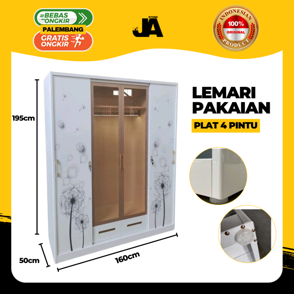 Jual Lemari Pakaian 4 Pintu Plat Kaca Sorokan Susun Kunci Baju ...