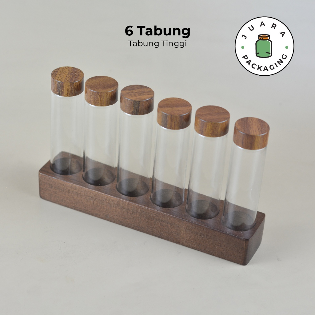 Jual Set Tabung Kaca dengan Rak Kayu Isi 6 – Glass Tube Tutup Kayu ...