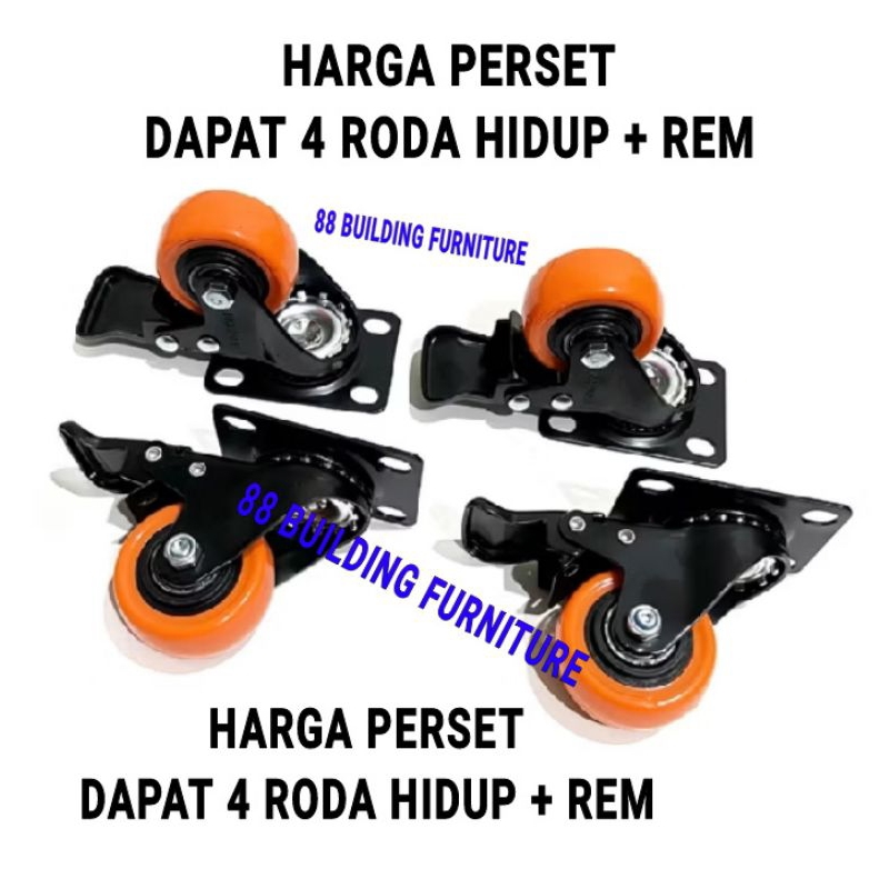Jual RODA KASTER CASTER ORANGE 2" HIDUP PUTAR + REM Merk FUKUDA BONUCCI ...
