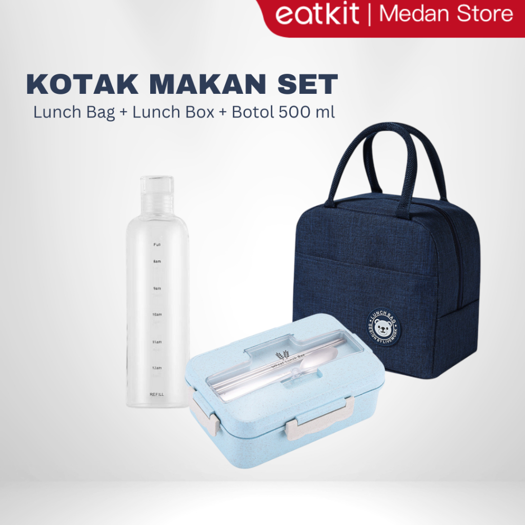 Jual [Medan Ready Stock]Eatkit Lunch Box Set Kotak Bekal Makan Jerami Gandum Paket kotak makan ...