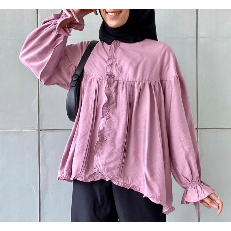 Jual CALAYA KEMEJA WANITA REMPEL TALI POLO LINEN | Shopee Indonesia