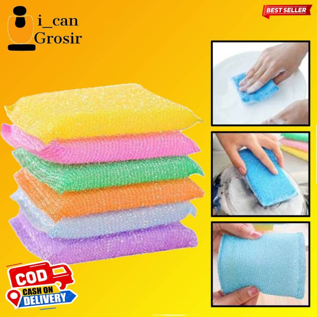 Jual 1 PACK ISI 5 PCS Spons Cuci Piring Warna Warni Sponge Sabut Jaring ...