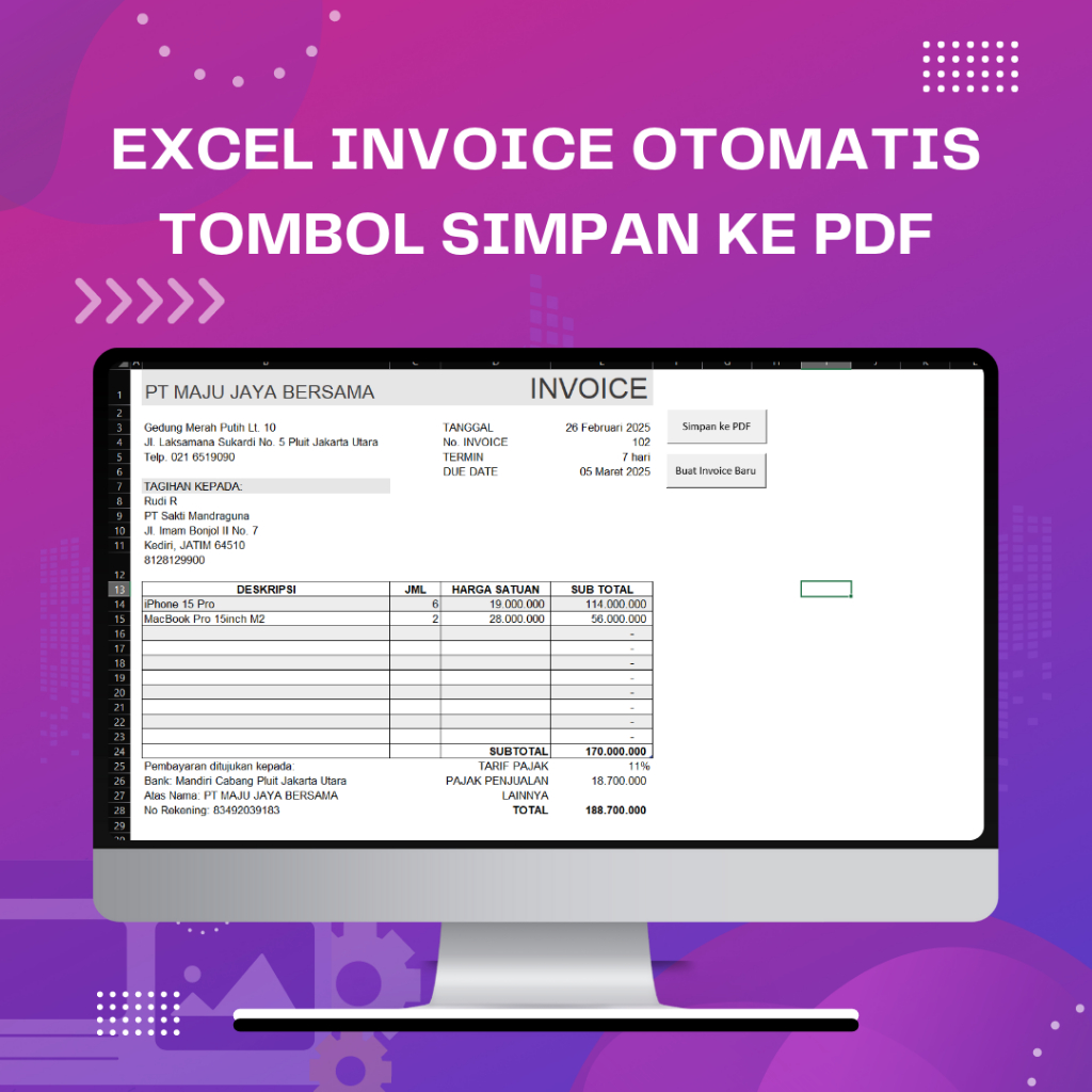 Jual Excel Invoice Otomatis Tombol Simpan ke PDF dan Invoice Baru dengan Macro Enabled | Shopee ...