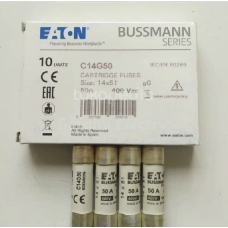 Jual HRC Fuse 14x51 mm Bussman Keramik C14G 14x51 690V gG 4A 6A 8A 10A ...