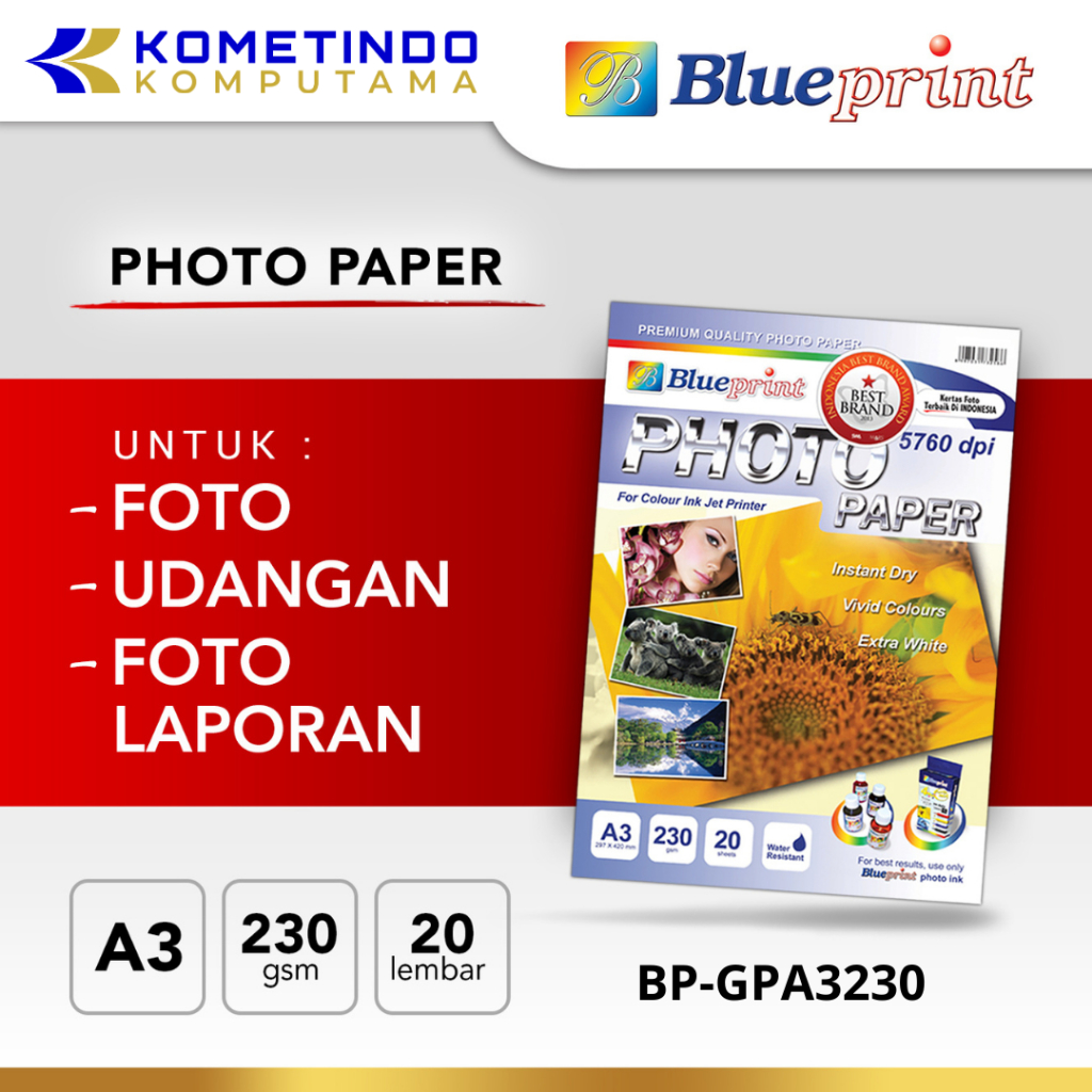 Jual BP-GPA3230 Kertas Foto A3 BLUEPRINT Glossy Photo Paper 230 GSM A3 ...
