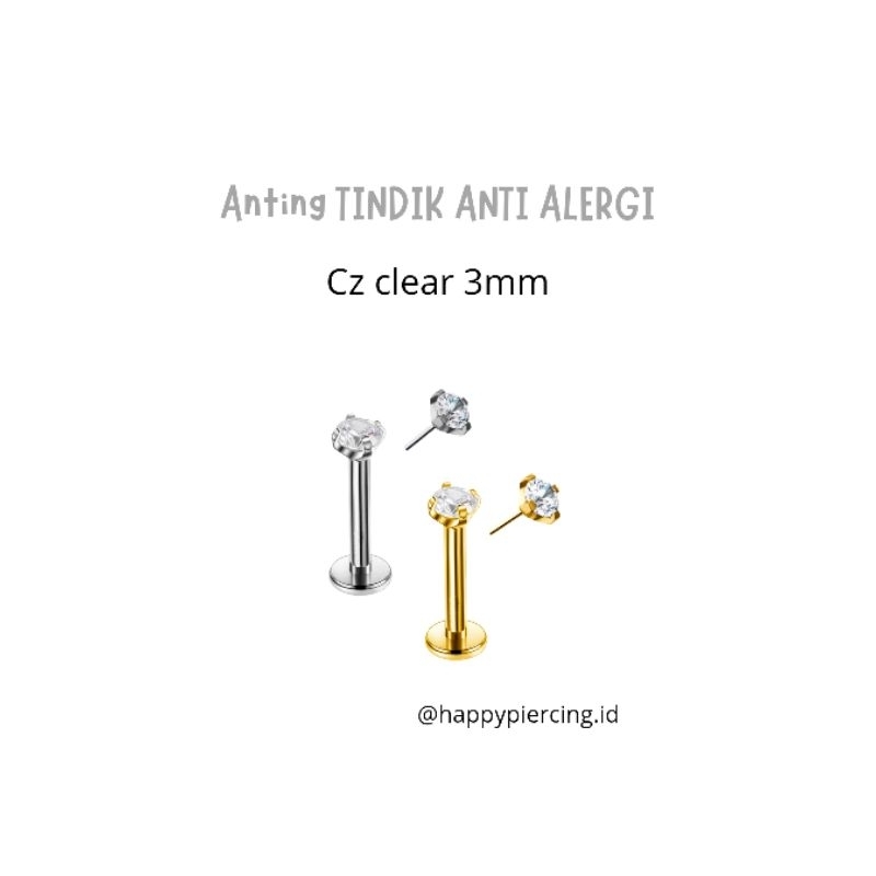 Jual anting tindik anti alergi surgical stell cristal clear 3mm/BAR 0,8 ...