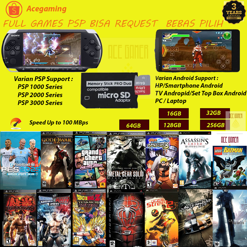 Jual Memmory Card MMC SD Card PSP Full Game + Adaptor PRO Duo Garansi ...