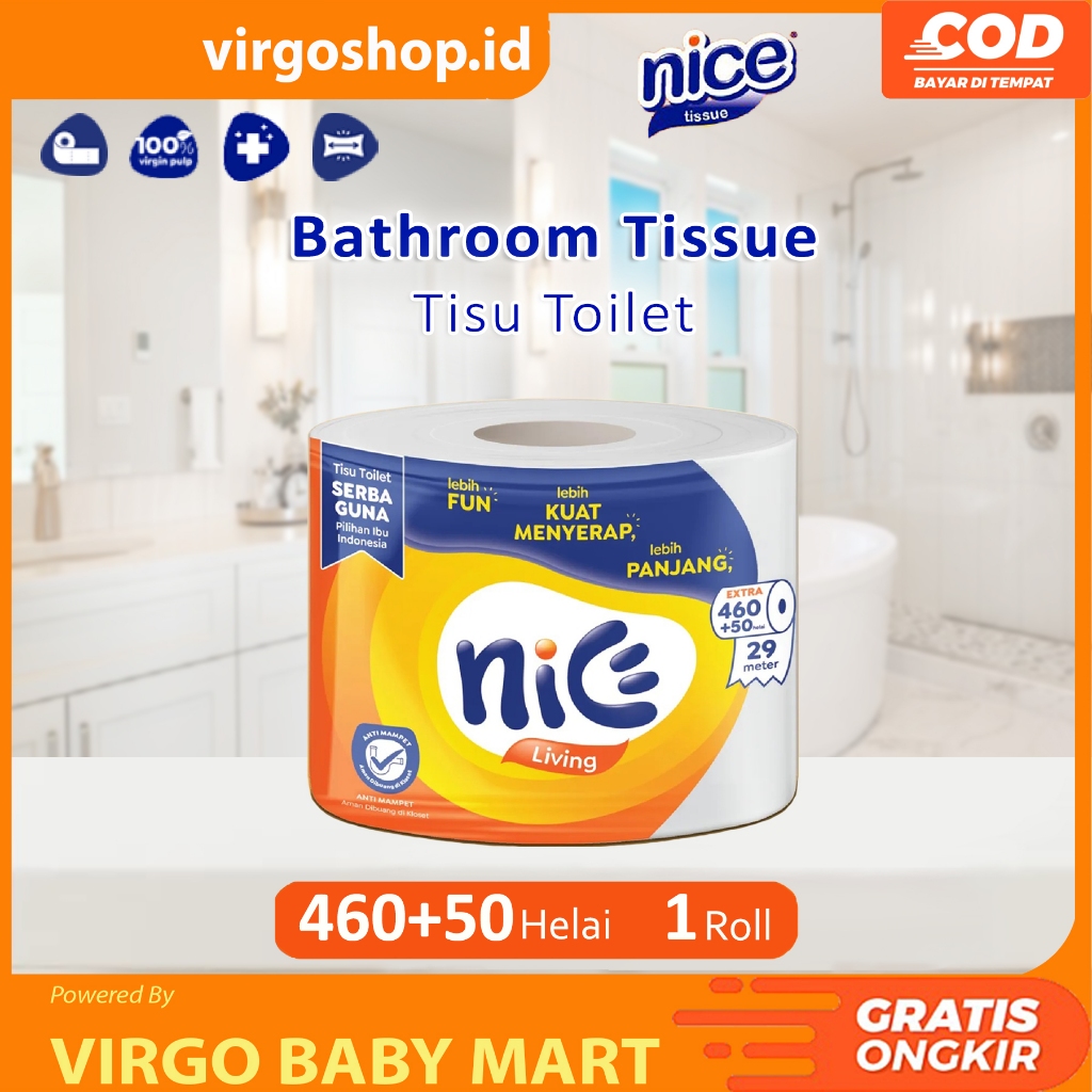 Jual Tissue Nice Bathroom Tisu Toilet 460+50 Helai - Tisu Gulung Kamar Mandi Roll | Shopee Indonesia