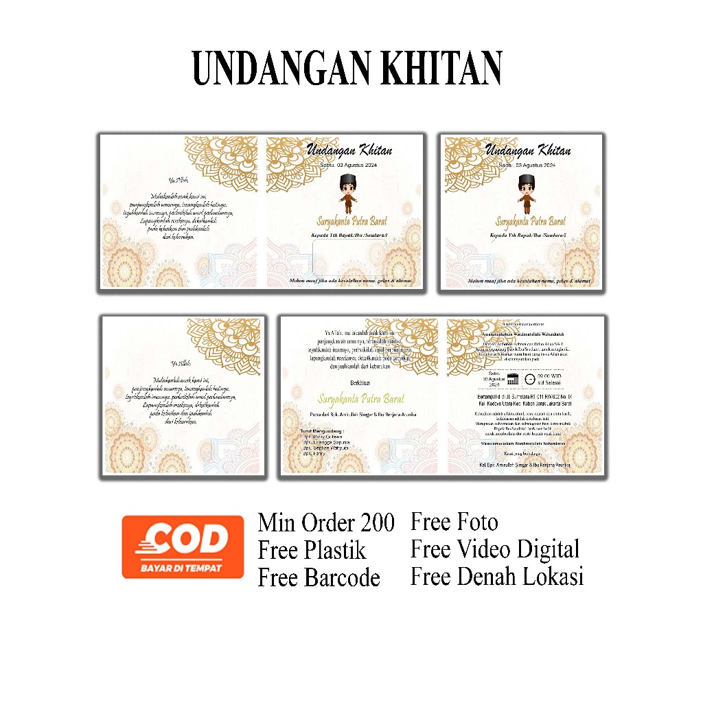 Jual Undangan Khitanan/Khitan/Sunatan/Sunat Lipat Dua Bahan BC 150 GSM ...
