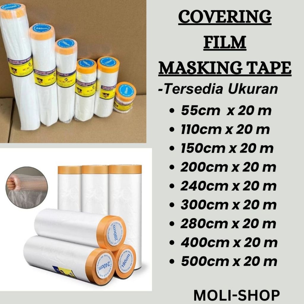 Jual Covering Film Masking Tape Adhesive (panjang 20 Meter), Ukuran 55cm / 110 cm / 150cm ...