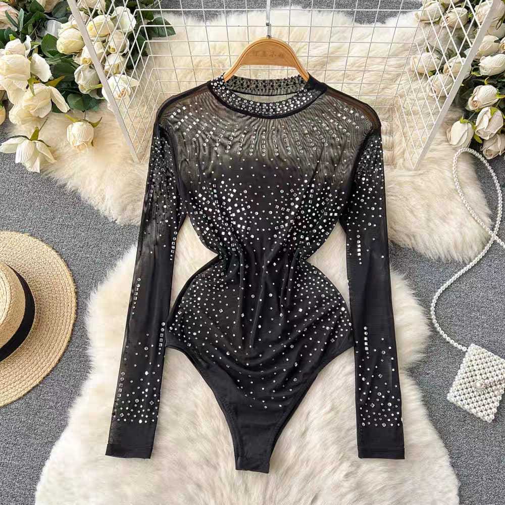 Jual E1 DBS-013 Body Suit Bling Transparant Shoulders | Shopee Indonesia